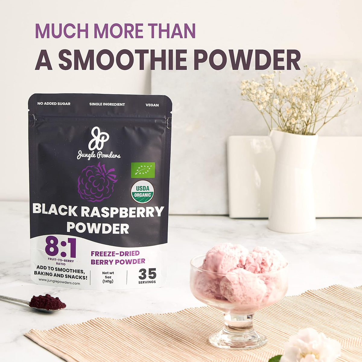 Jungle Powders Organic Black Raspberry Powder 5 Ounce / 141g Bag, Powd ...